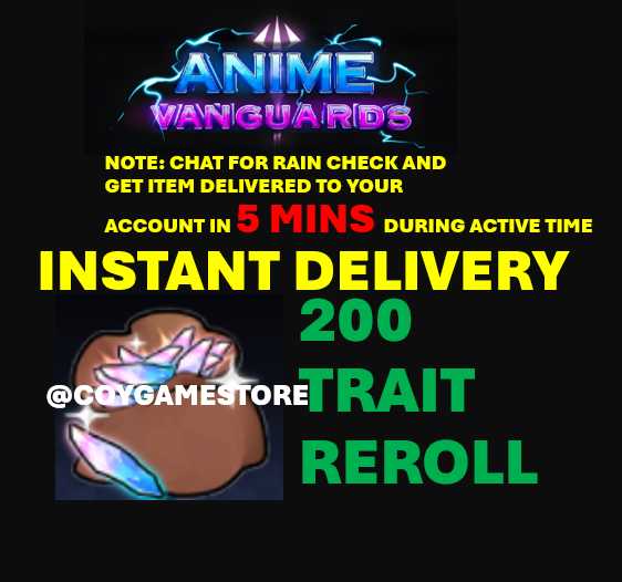 (INSTANT DELIVERY) Anime Vanguards 200 Trait Reroll