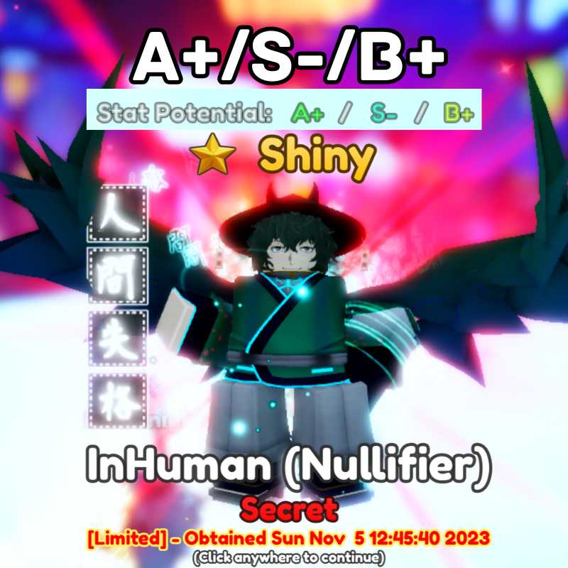 A66Shiny InHuman Evo - A+/S-/B+ - Anime Adventures - Instant Delivery