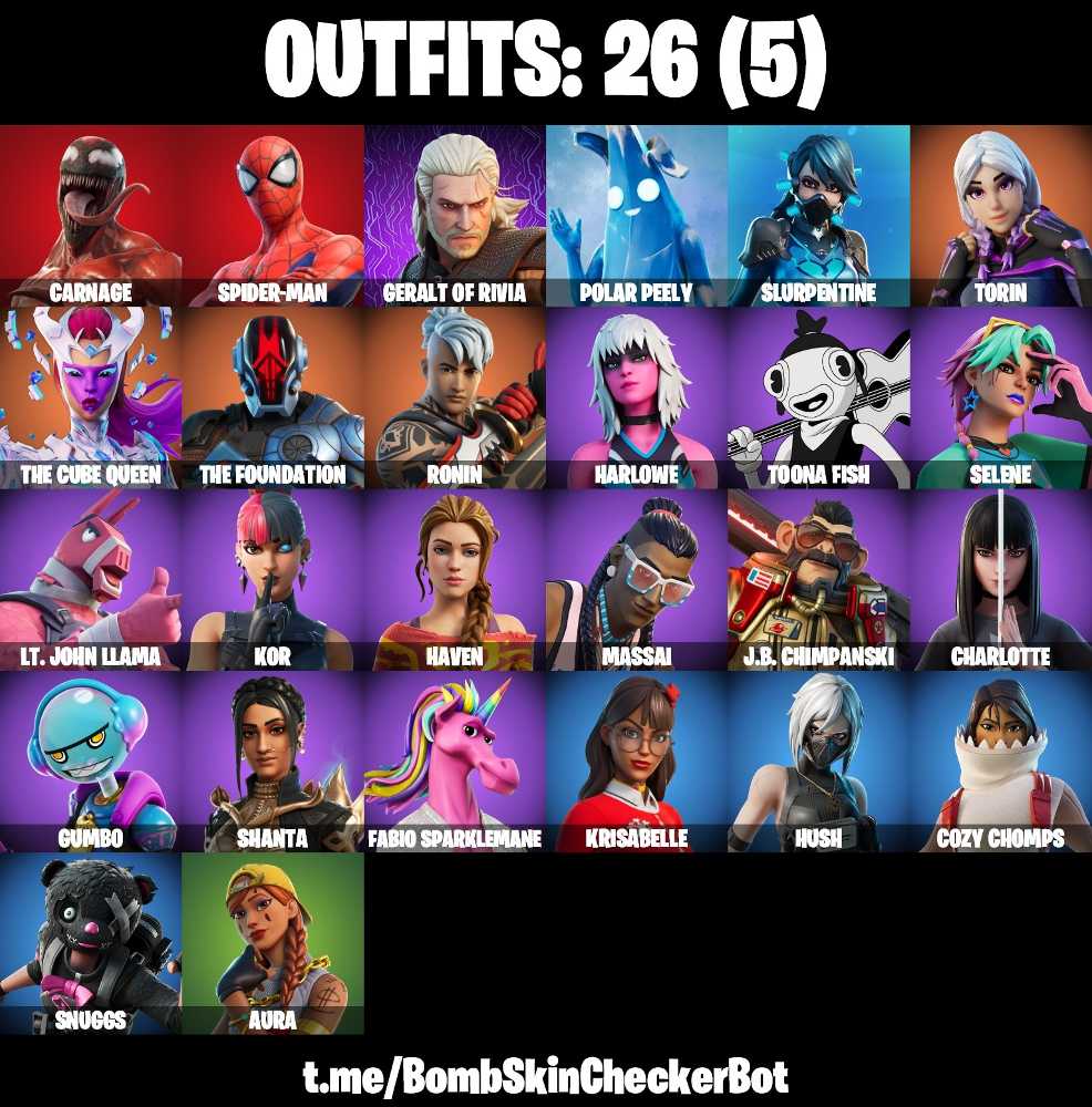 26 SKINS - SPIDER-MAN - SLURPENTINE - TOONA FISH - KOR - GERALT - POLAR ...