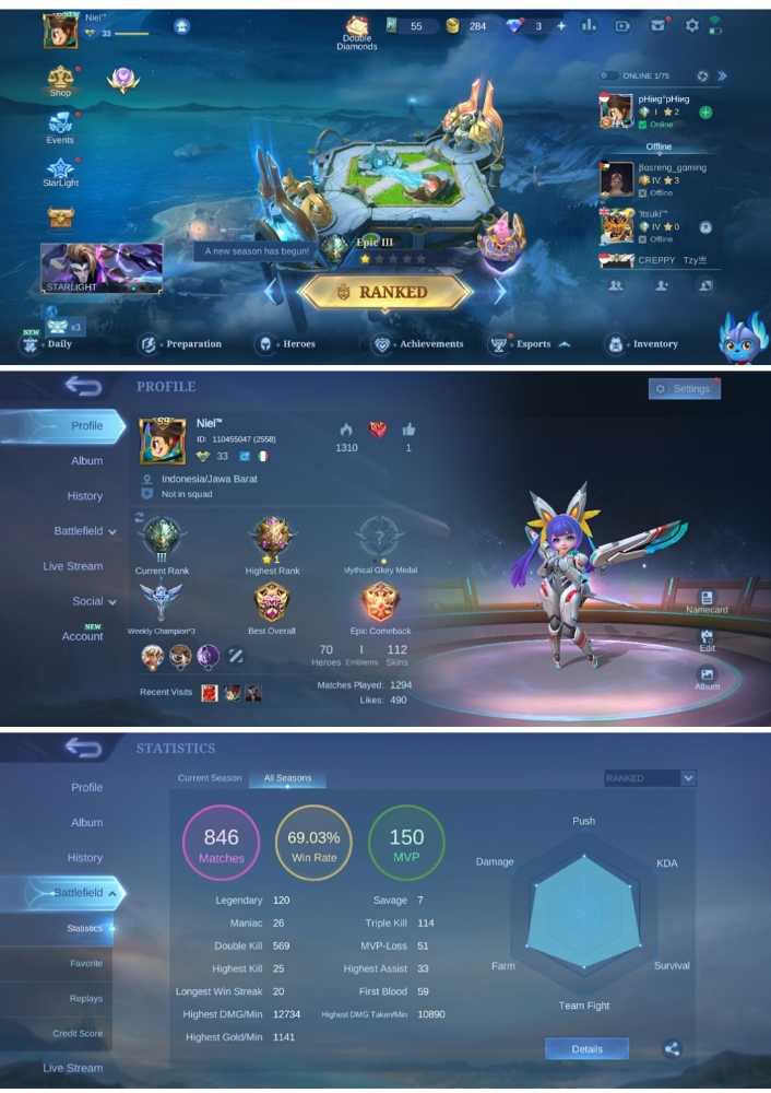 #309 - NEAR MAXED EMBLEMS - SKINS 212 - HEROES 70 - EPIC ROGER, EPIC ...