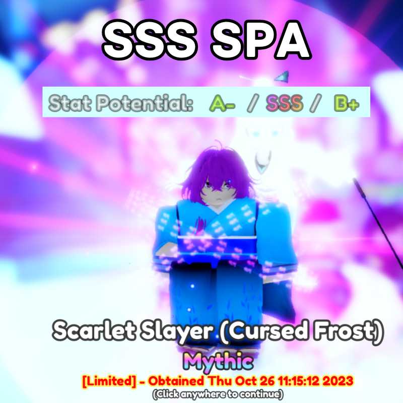 A105Scarlet Slayer- SSS SPA - Anime Adventures - Instant Delivery