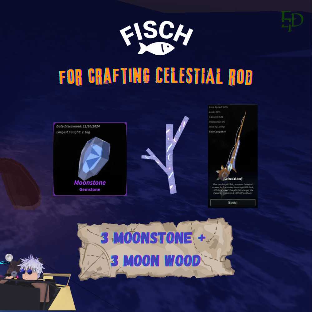 Roblox Fisch | 3 Moonstone + 3 Moon Wood | For Crafting Celestial Rod ...