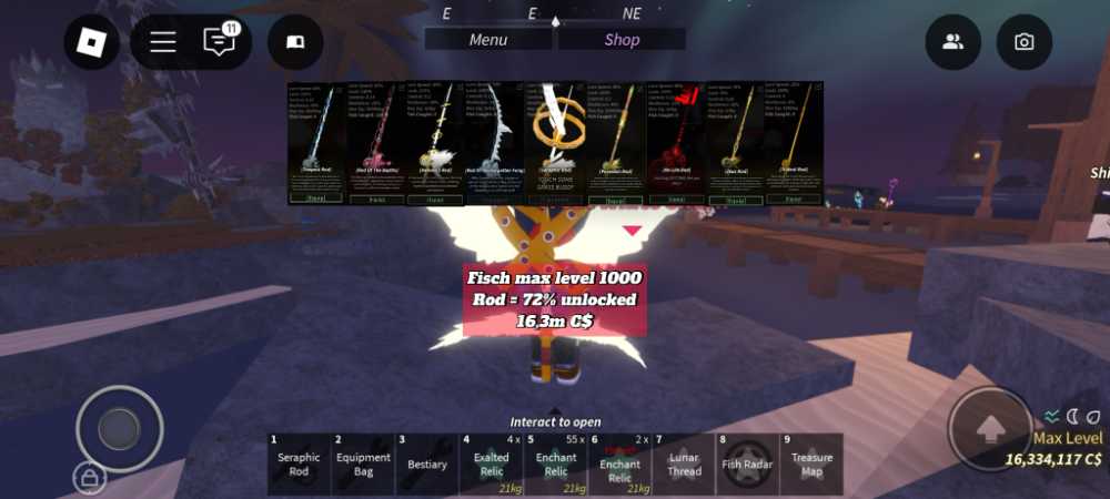 Fisch - Max Level 1000 - 72% rod unlocked - 18,6m C$ - Seraphic Rod ...