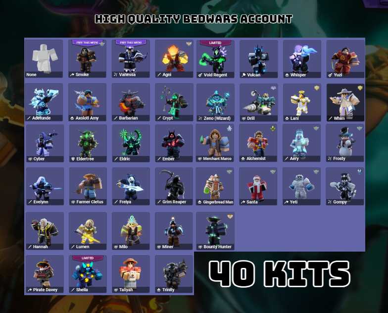 [ BEDWARS ] - Aery - Void Regent - Shiela - | 40 Kits + 6 Skins | 10 ...