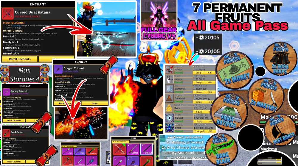 Blox Fruit Perm Kitsune Portal, Buddha, Magma, ice, chop, rocket ...