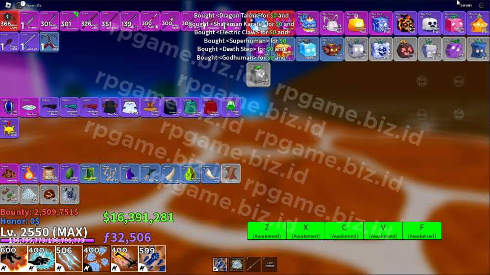 Blox Fruits| Lv2550 | Godhuman + Hallow Scythe | Awaken Rumble | Full ...