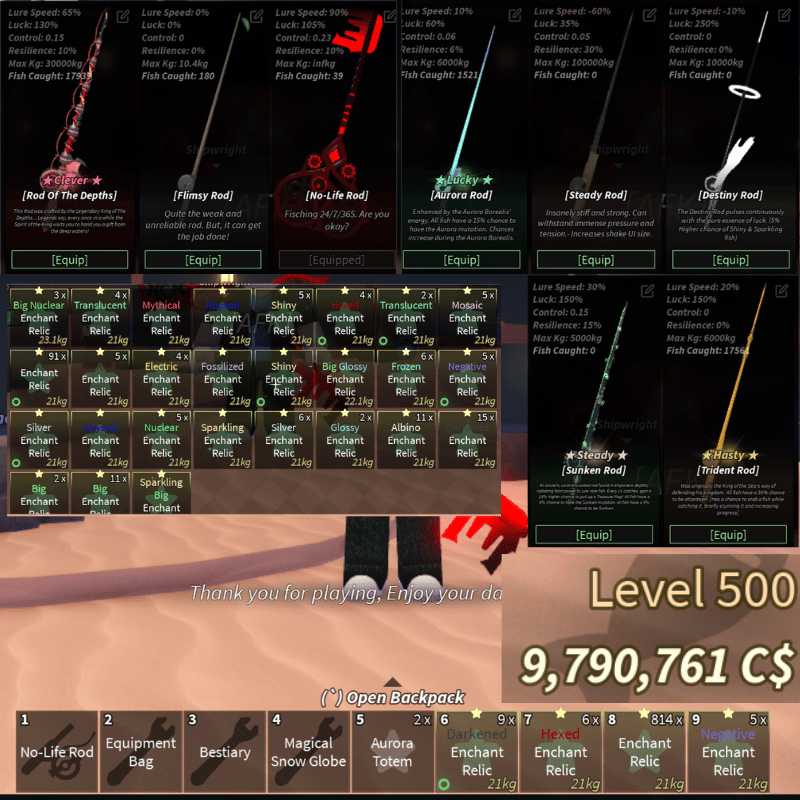 SALEID330Fisch: Level 500 9M7 C$ - Relic - No-Life Rod,Rod of the ...