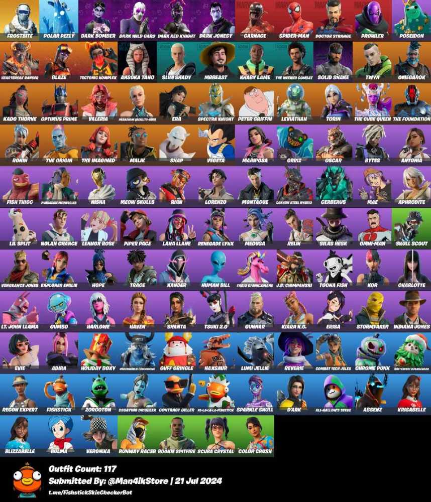 117 SKINS+GET GRIDDY+SPIDER-MAN+AHSOKA TANO+VEGETA+STAR WAND+MEOW ...