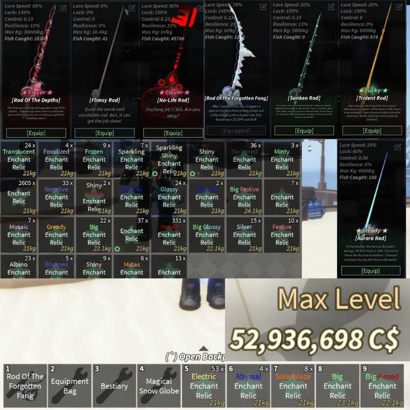 SALEID514Fisch: Level 750 Max 52M C$ - 333x Hexed Relic - Rod of the ...