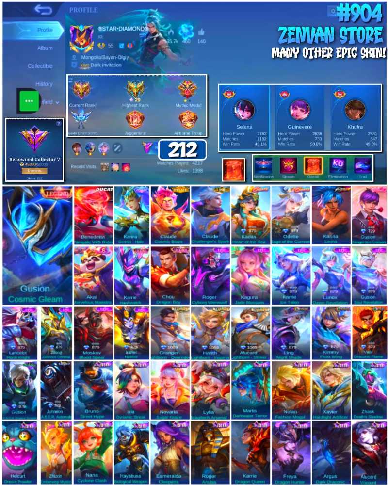 #904 212 Skin ⭐ Legend Gusion Ducatti Benedetta Many Epic Shop || Many Skin Star || Many Limited ...