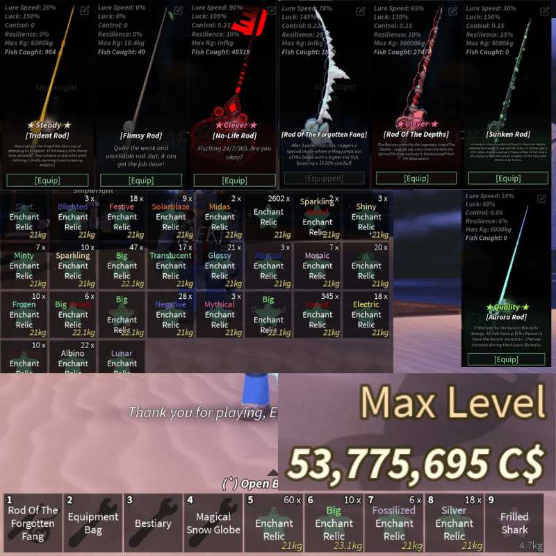 SALEID509Fisch: Level 750 Max 53M C$ - 353x Hexed Relic - Rod of the ...