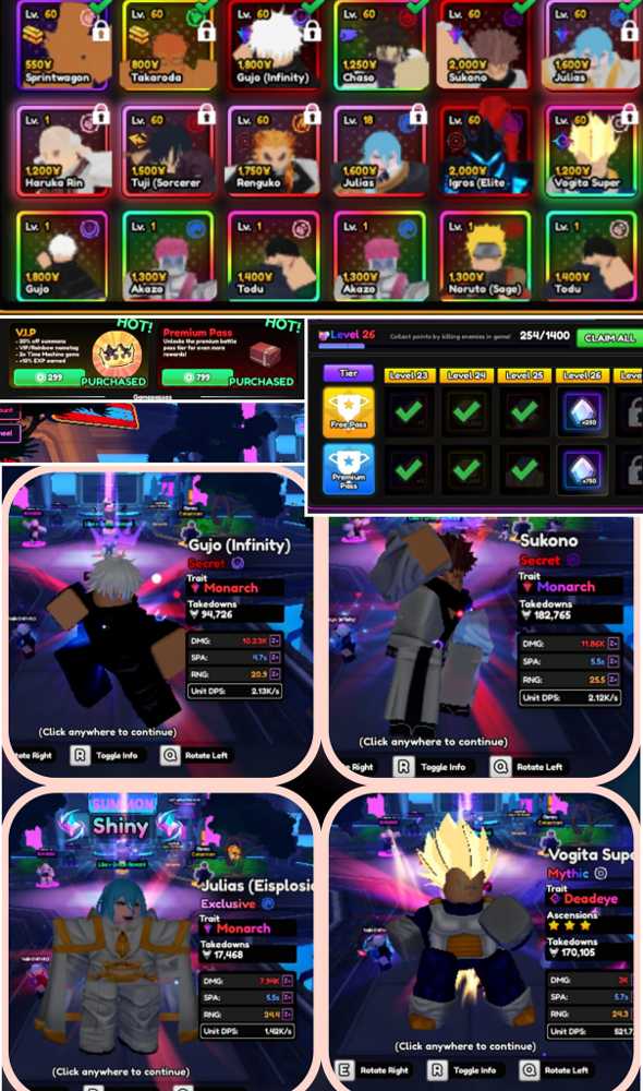 3 Monarch Gojo Sukono Julias Gems17,973 Unverified Account Anime Vanguards