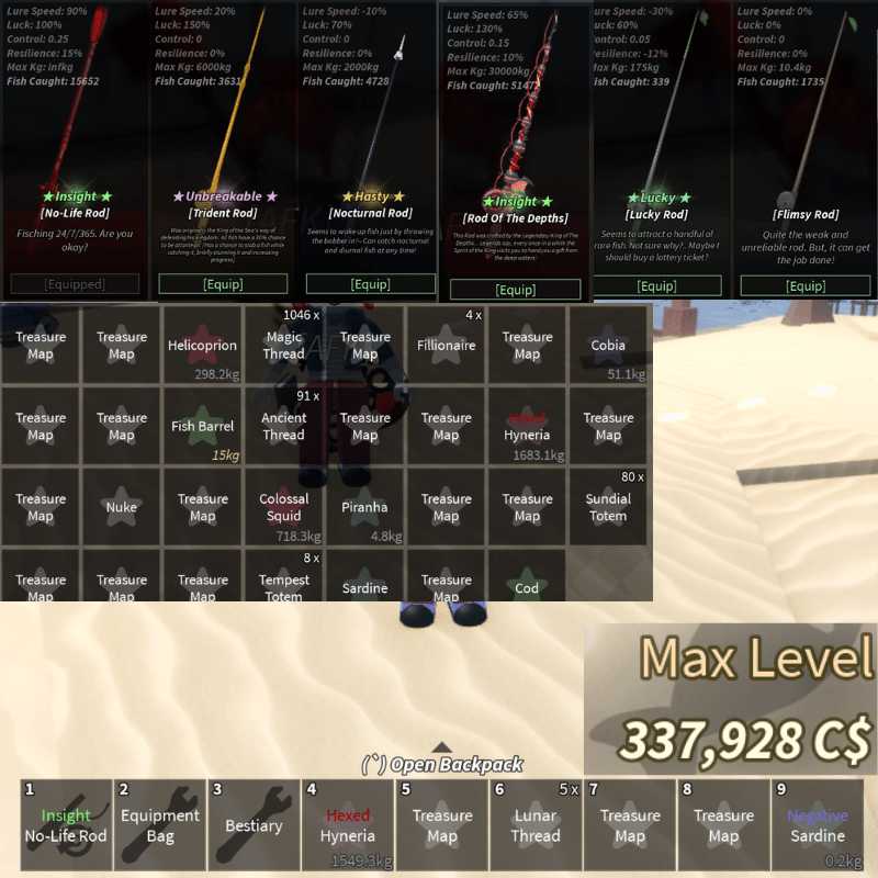 SALEID125Fisch: Level 750 Max - No-Life Rod , Rod of the Depths,Trident ...