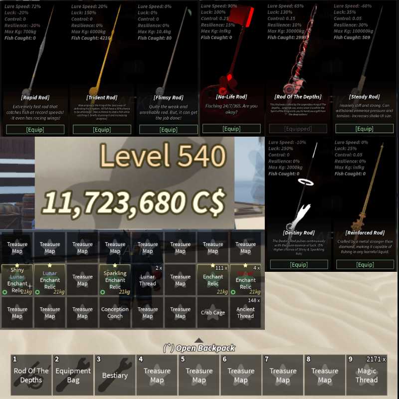 SALEID212Fisch: Level 540 11M7 C$ - No-Life Rod ,Rod of the Depths ...