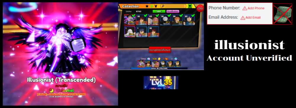 illusionist(Transcended) Roblox ID11 Anime Adventures | Account Unverified