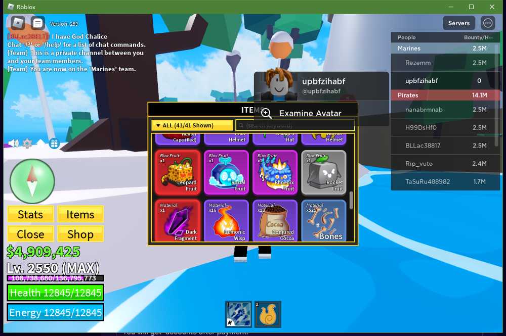 Blox Fruits LV 2550+leopard inventory View Image