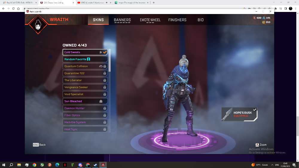 PC LVL 124 HEIRLOOM WRAITH KUNAI HOPE'S DUSK + STEAM ACCOUNT