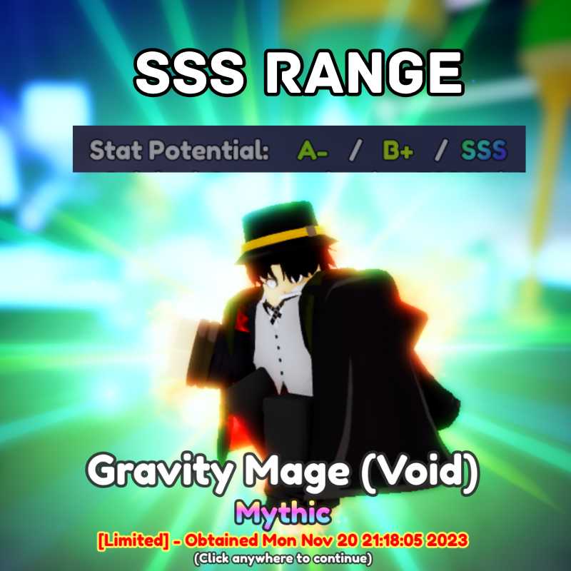 A565Gravity mage SSS Range - Anime Adventures - Instant Delivery