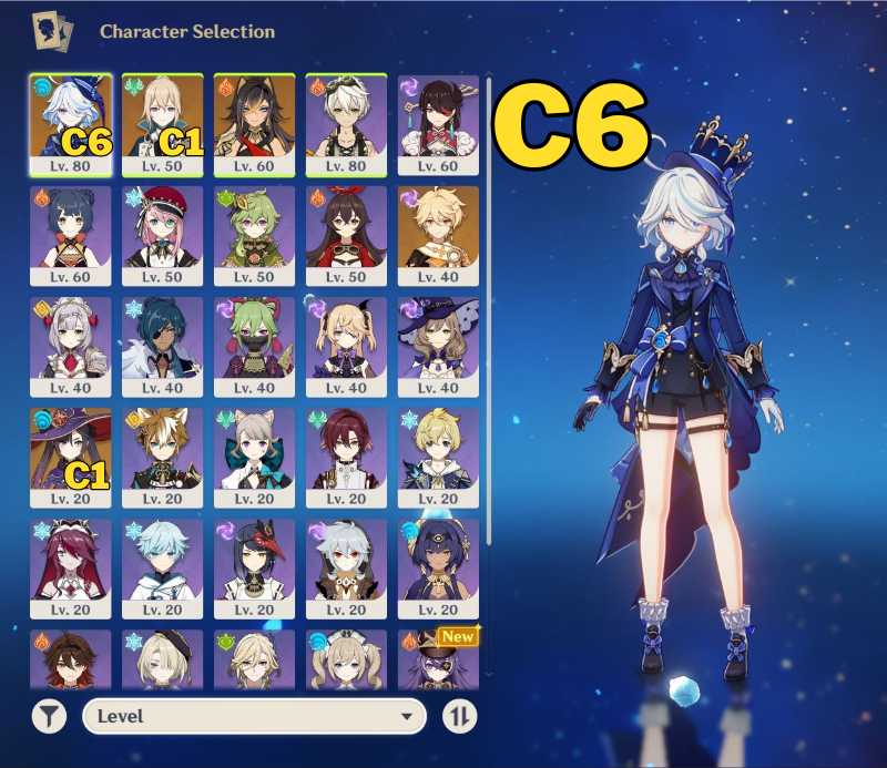 Instant Delivery - Asia AR 53 12x 5⭐ Furina C6, Jean C1, Mona C1, Amos ...