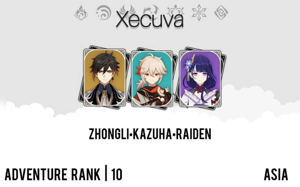 Asia AR 10 - Zhongli + Kazuha + Raiden Shogun [Instant Delivery]