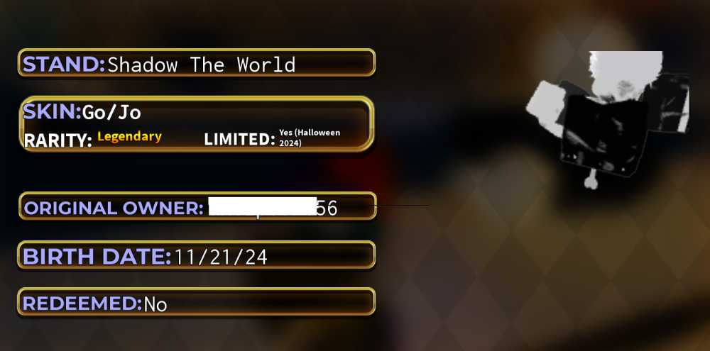 YBA | Shadow The World STW Go/Jo Limited Halloween Stand Skin | Your ...