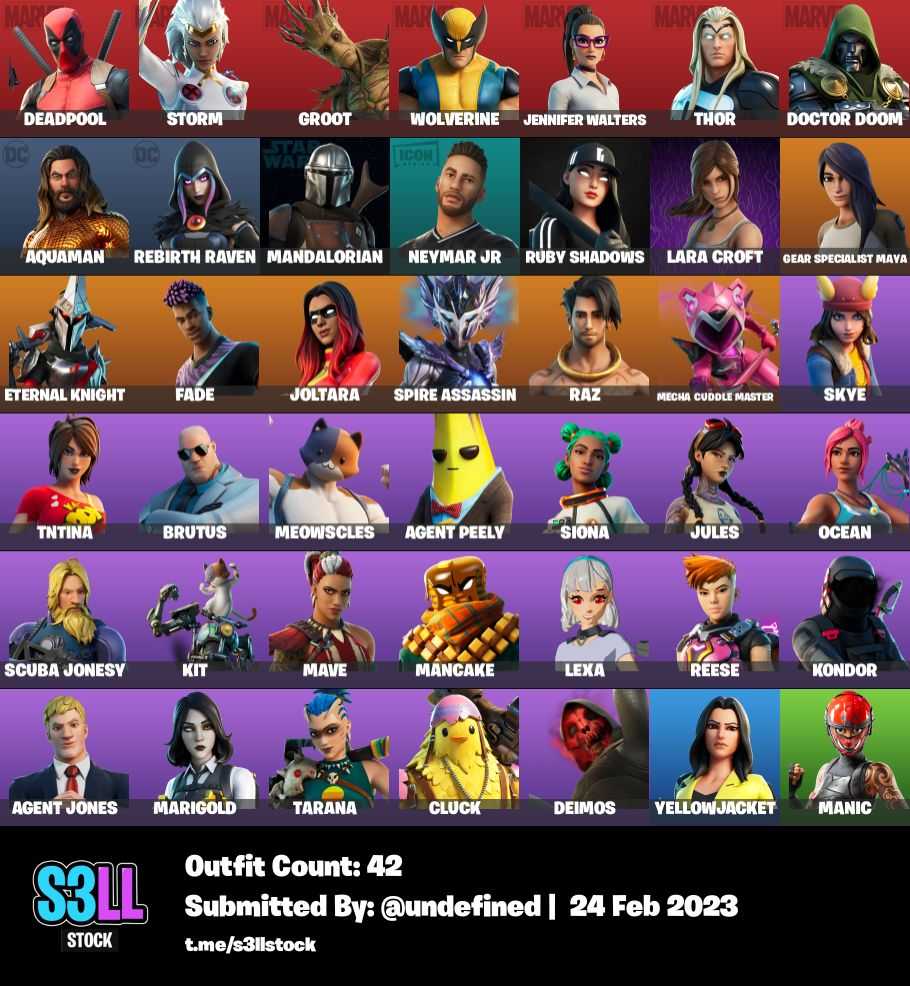 42 SKINS - LEVIATHAN AXE - VERVE - REBIRTH RAVEN - LARA CROFT - JOLTARA ...