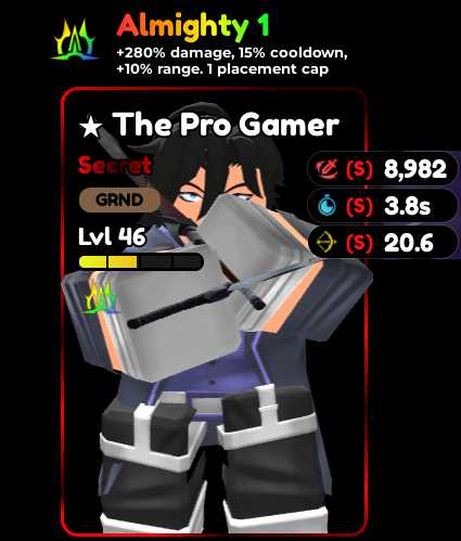 The Pro Gamer Almighty Lvl.46 Secret Sung Jinwoo Roblox - Anime Defenders