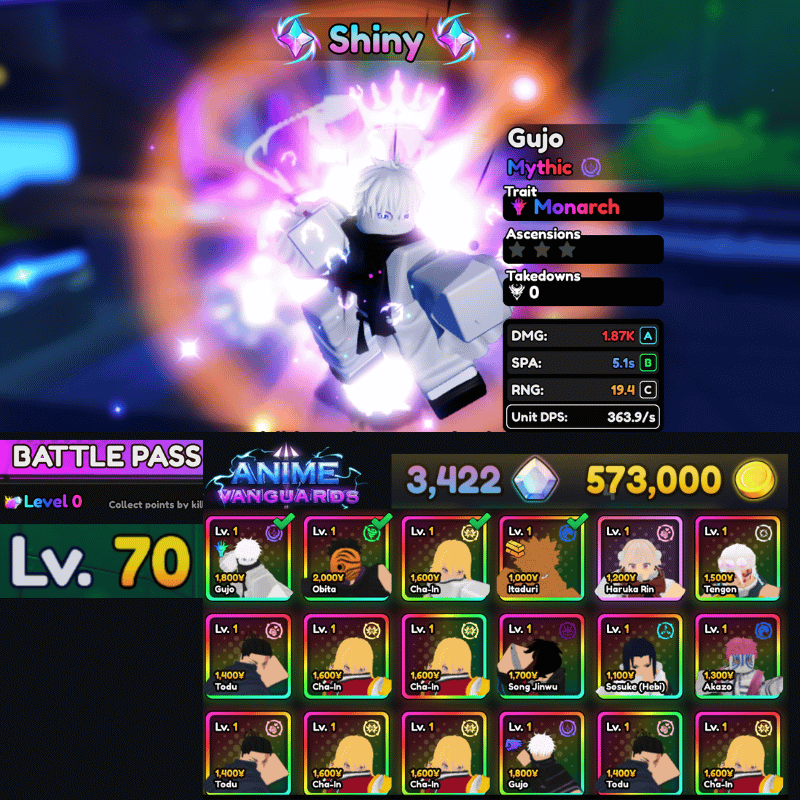 ID754 HOT: Shiny Gujo Secret Monarch 0.1%Anime Vanguards - Full ...