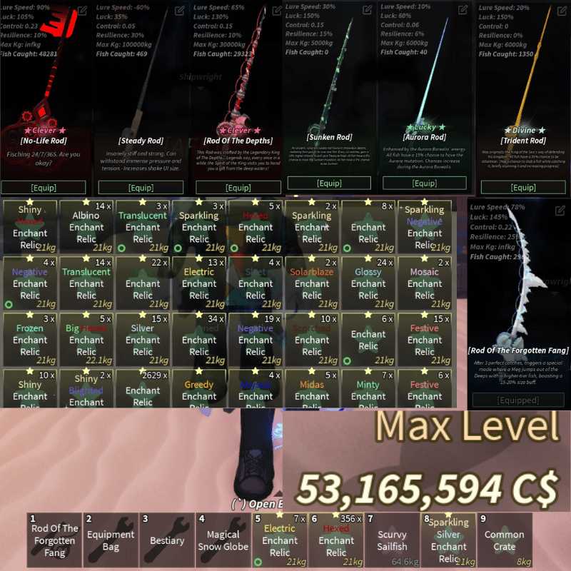 SALEID543Fisch: Level 750 Max 53M C$ - 367x Hexed Relic - Rod of the ...