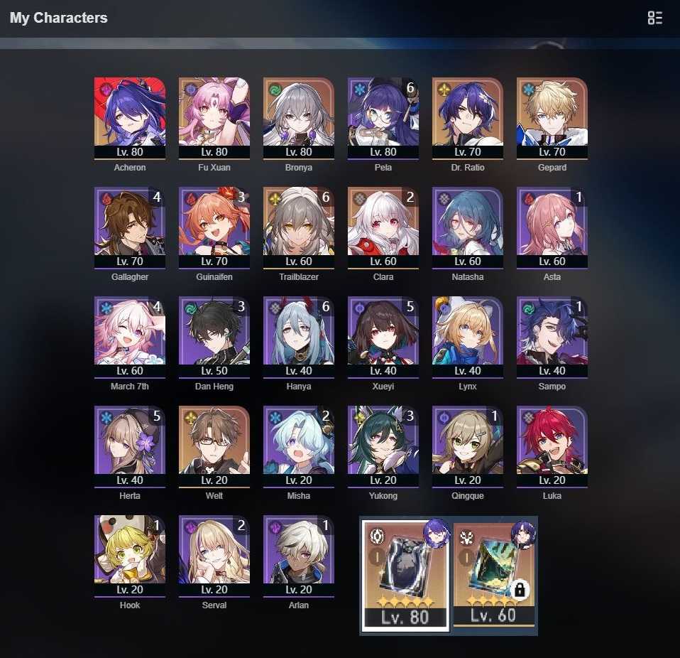 Instant Delivery - Asia TL 64 11x 5⭐ Acheron+LC, Fu Xuan, Dr. Ratio ...