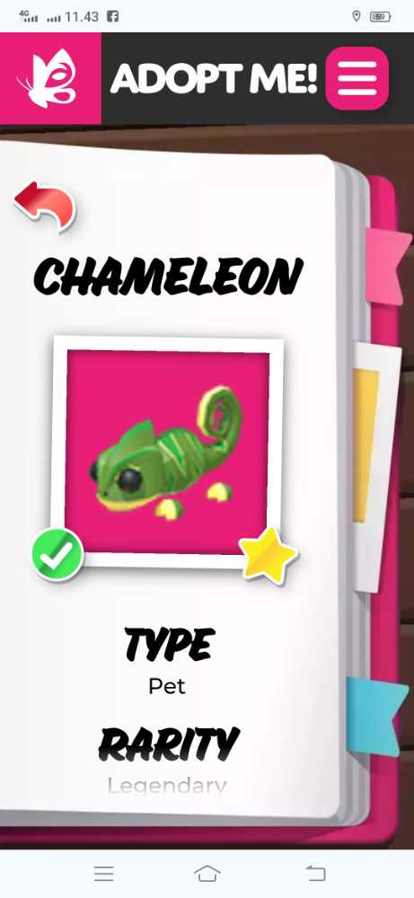 Chameleon NFR Adopt Me Pet Roblox