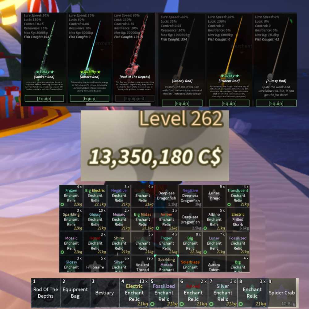 ID 53Fisch: Level 262- 13m3 C$ - ,- Sunken Rod-Aurora Rod -Trident rod ...