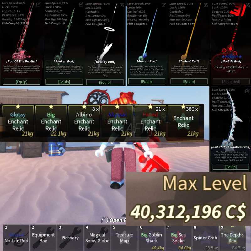 SALEID485Fisch: Level 750 Max 40M C$ - Rod of the Forgotten Fang, No ...