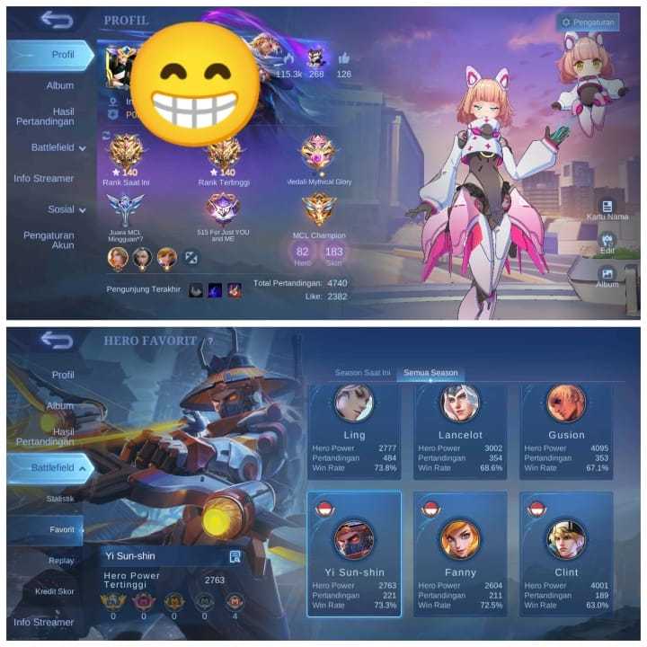 High win rate. Jungler. 2 Collector. Gusion KOF. Guinevere KOF. Angela ...