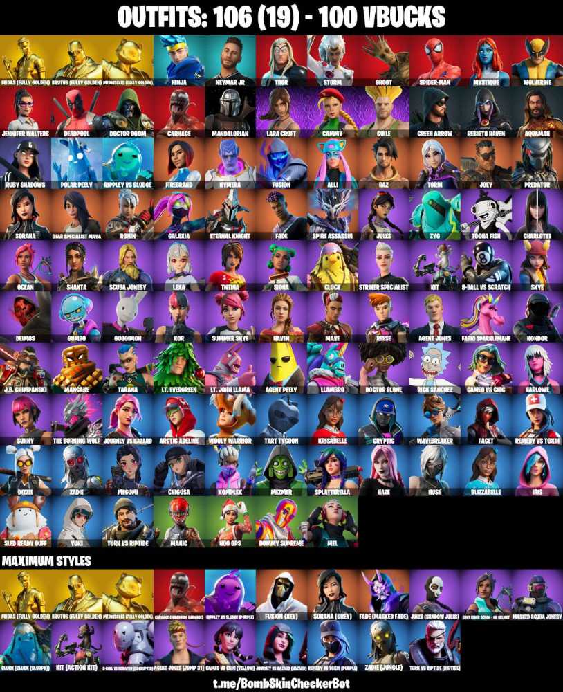 106 SKINS+CAMMY+SUMMER SKYE+FIREBRAND+LARA CROFT+MANDALORIAN+SPIDER-MAN ...