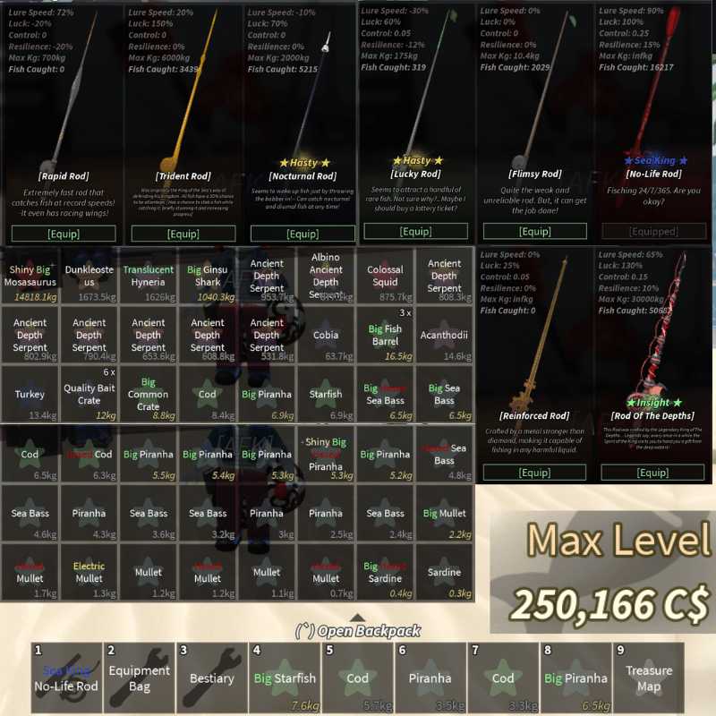 ID137Fisch: Level 750 Max - No-Life Rod , Rod of the Depths,Trident Rod ...