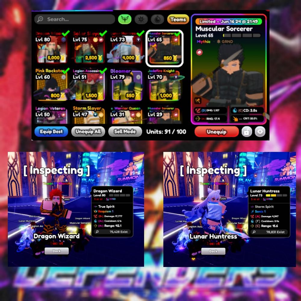 [Anime Defenders]220 LvL | dragon mage ( secret ) max | lunar huntress ...