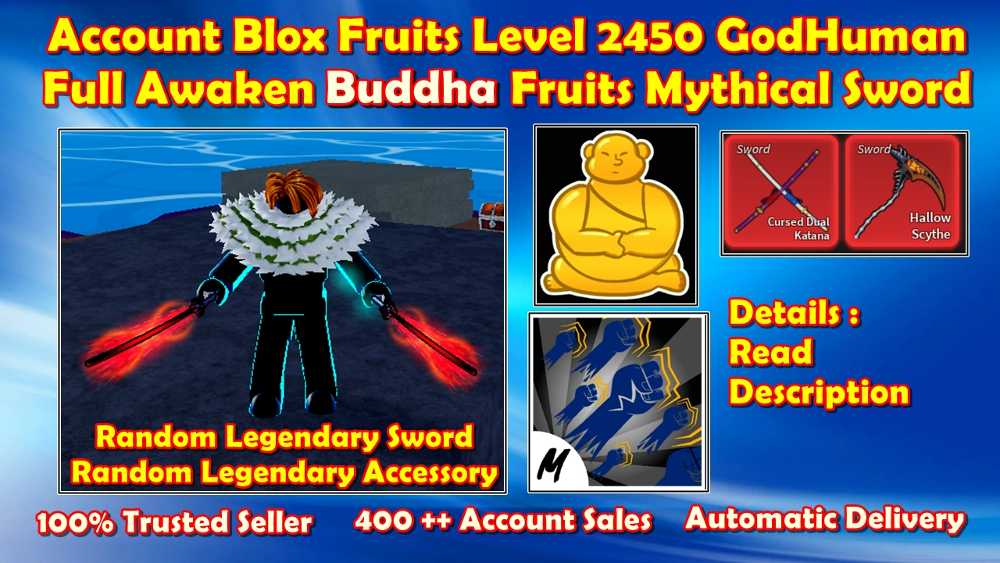 Blox Fruit Level 2450 GodHuman Full Awakened Buddha Fruits Cursed Dual ...