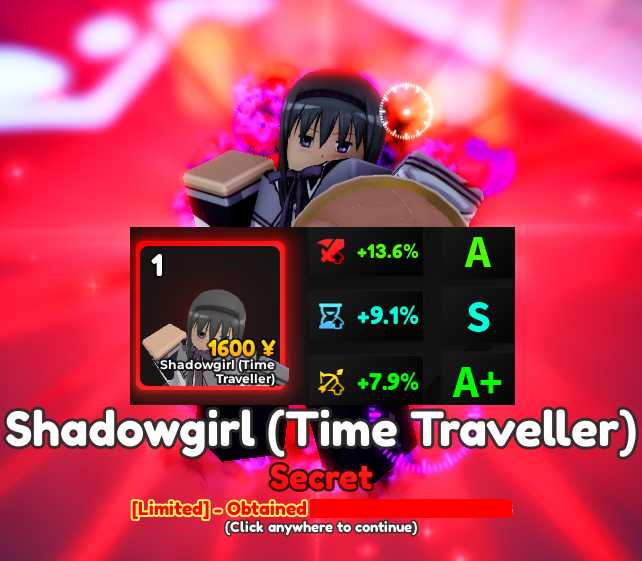 Shadowgirl (Time Traveller) A S A+ Homuru Evo - Anime Adventures AA