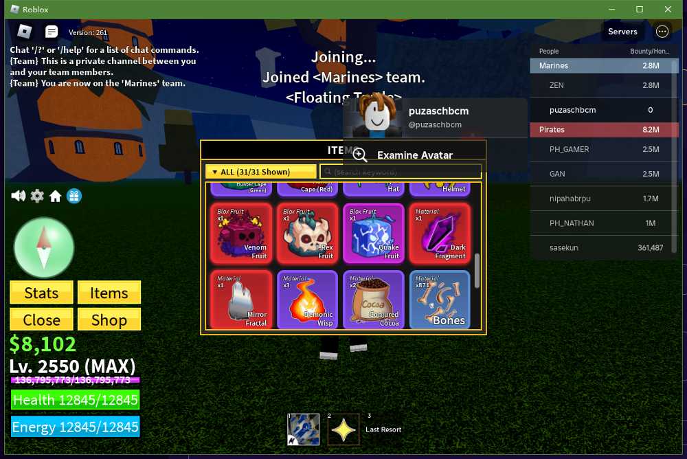 Blox Fruits LV2550+T-Rex Fruit Inventory+Venon Fruit