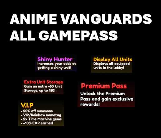 (INSTANT DELIVERY) Anime Vanguards All Gamepass- Shiny Hunter Display ...
