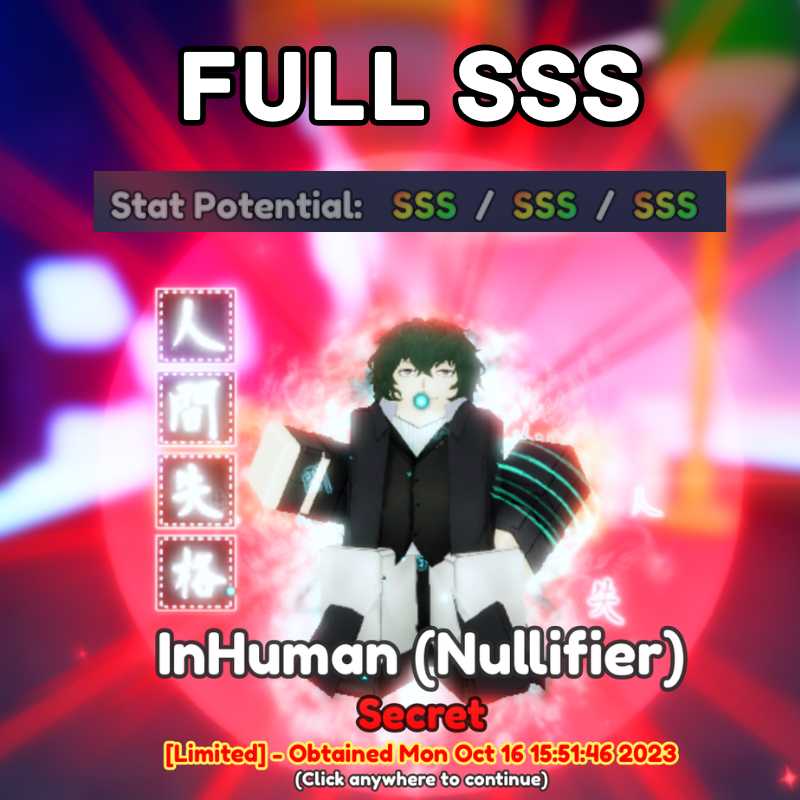 A323Inhuman Evo Full SSS - Anime Adventures - Instant Delivery