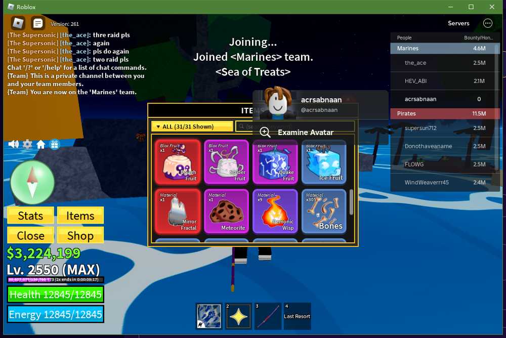 Blox Fruits Dough Fruit Inventory+2550+ Bones