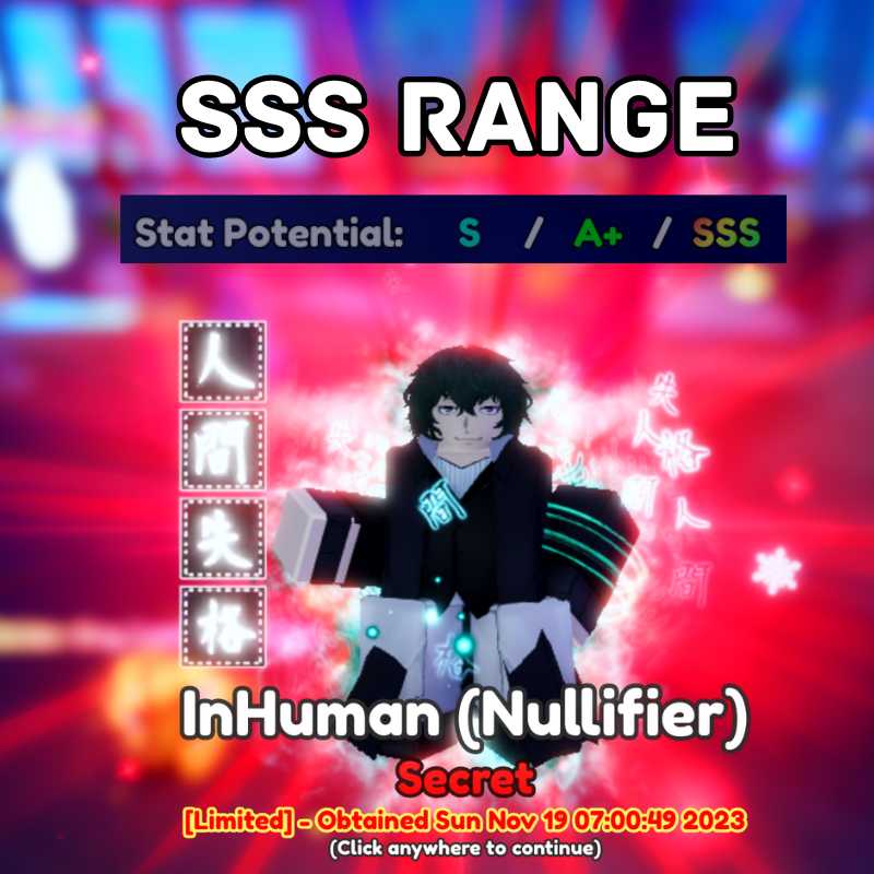 A419Inhuman Evo SSS Range - Anime Adventures - Instant Delivery