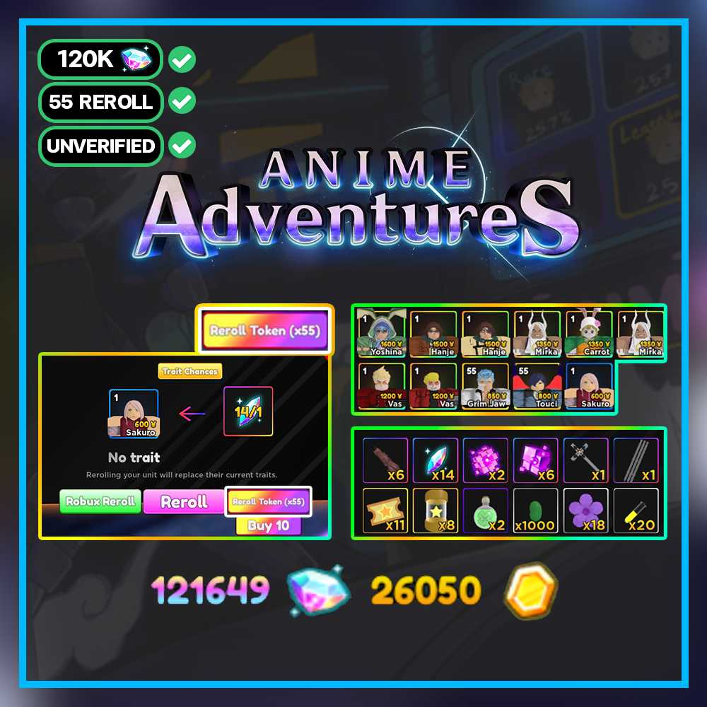 ️ANIME ADVENTURES️ 120K GEMS ACCOUNT | Unverified Account | Read ...
