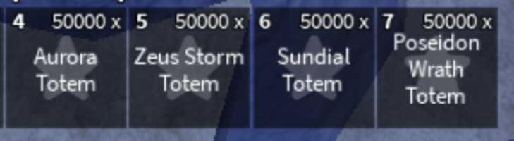fisch 50,000 Totem - Aurora totem - Zeus Storm Totem - Poseidon Wrath Totem - Sundial Totem ...