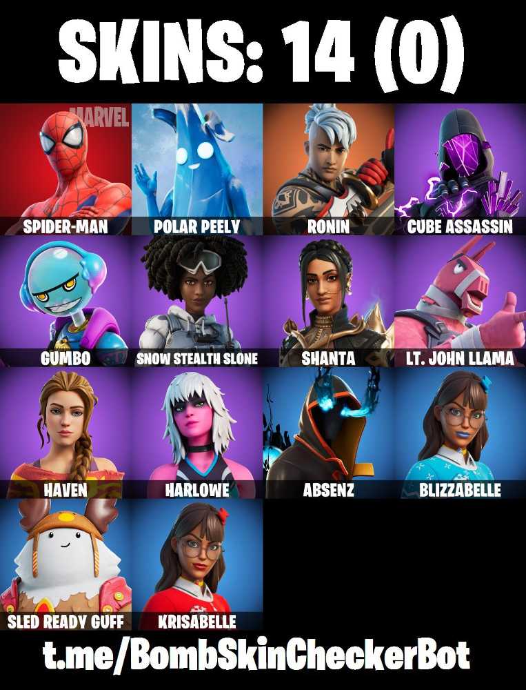 PC/PSN/XBOX 14 SKINS Spider Man, Polar Peely , Ronin , Snow Stealth ...