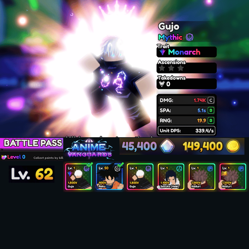 ID725 New: Gujo Monarch 0.1%,45k GemsAnime Vanguards - Full Unverified ...