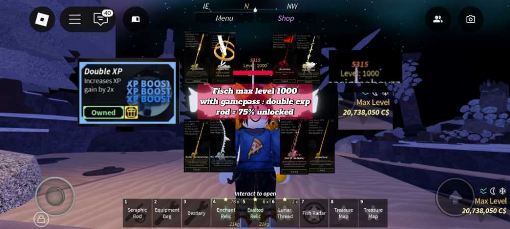 Fisch - Max Level 1000 - gamepass double exp - 75% rods unlocked ...