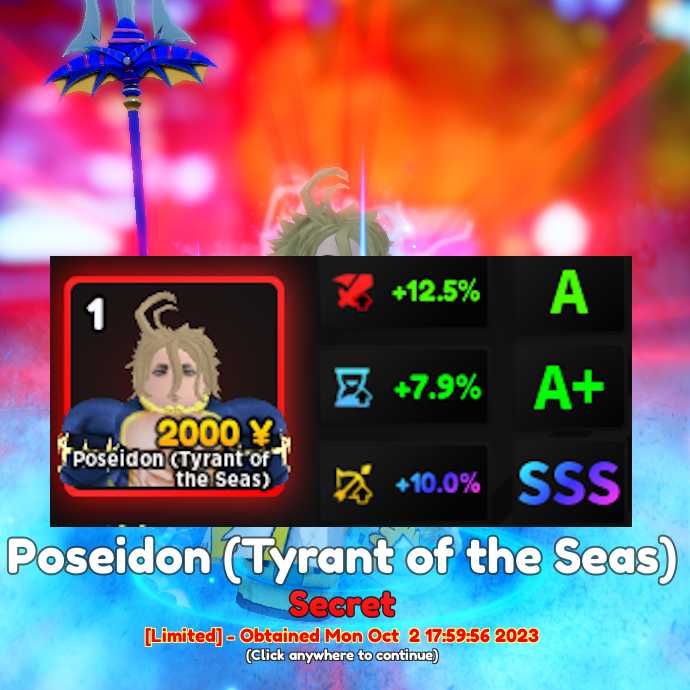 SSS Range - Poseidon ( Tyrant of the seas ) Evo - Anime Adventures AA